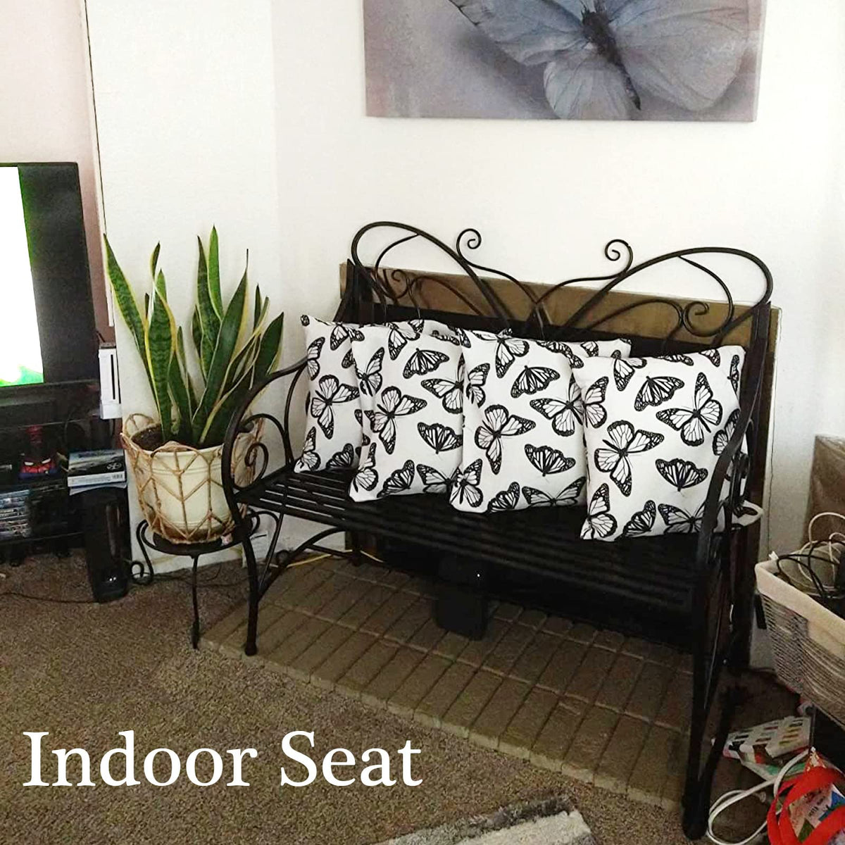 HLC Outdoor Bench Patio Outdoor Garden Bench Butterfly Cast Iron Metal – Bircata