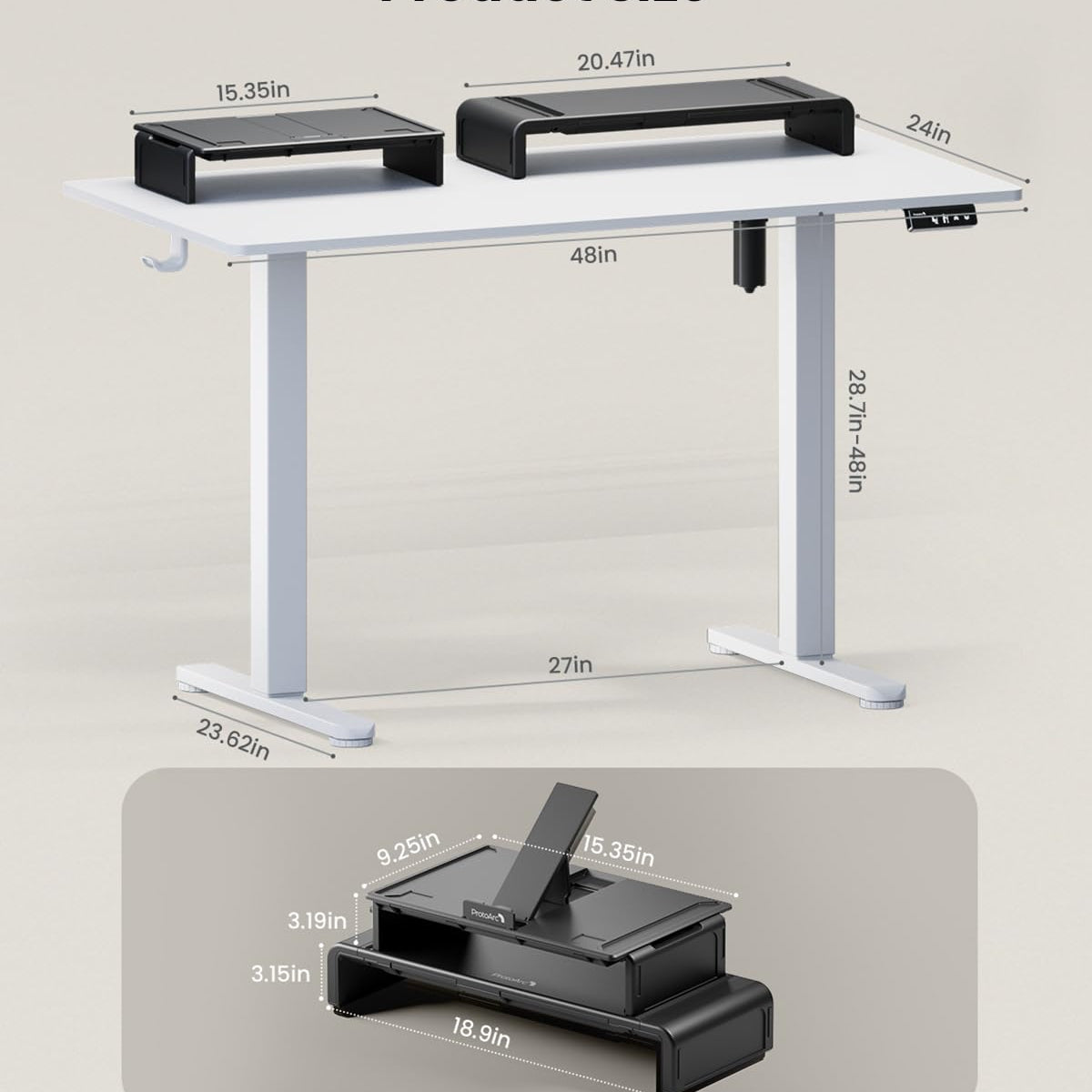 ProtoArc Standing Desk with Dual Monitor Stand Riser, 48 x 24 Inches H ...
