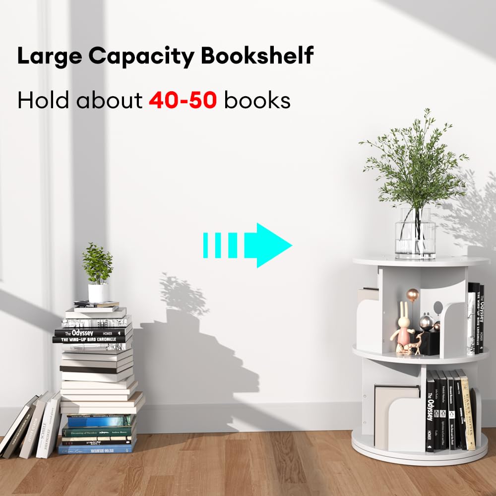 Nidouillet Small Rotating Bookshelf, 2Tier Revolving Bookcase 360 Disp ...