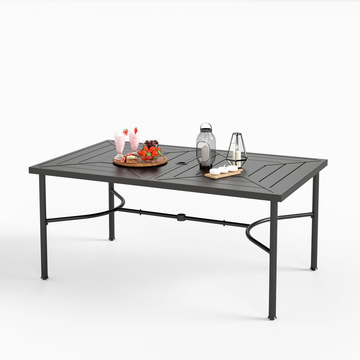 64" Large Outdoor Dining Table, Rectangular Metal Patio Table for 6 ...
