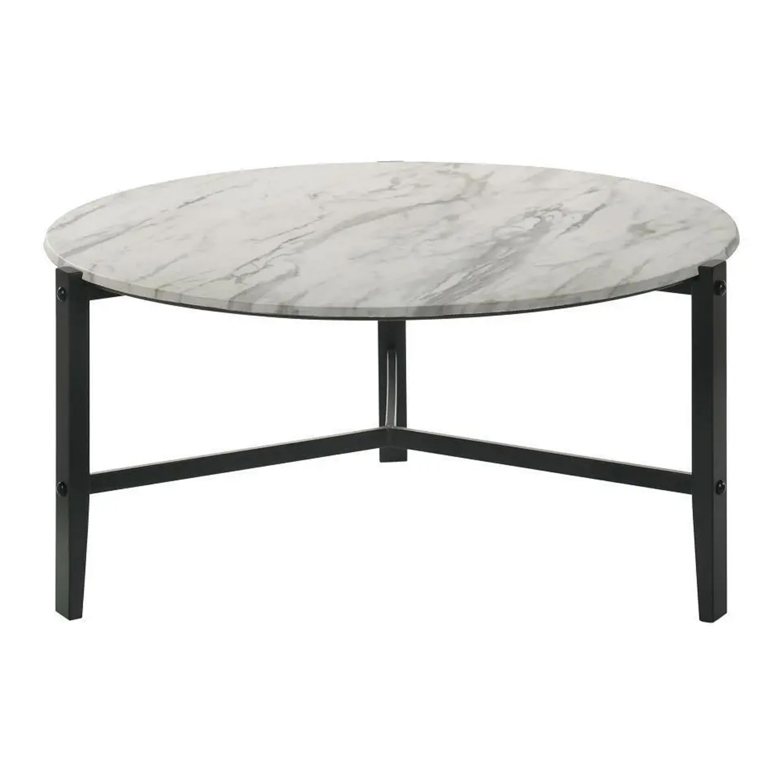Zuko 36 Inch Round Coffee Table, Faux Marble Design, Interlocked Legs ...
