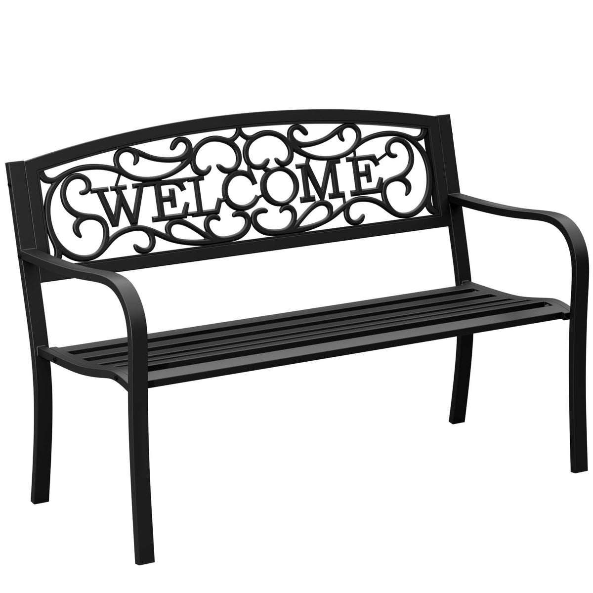 50" Heavy-Duty Garden Bench,600LBS Wrought Iron Welcome Patio Bench ...