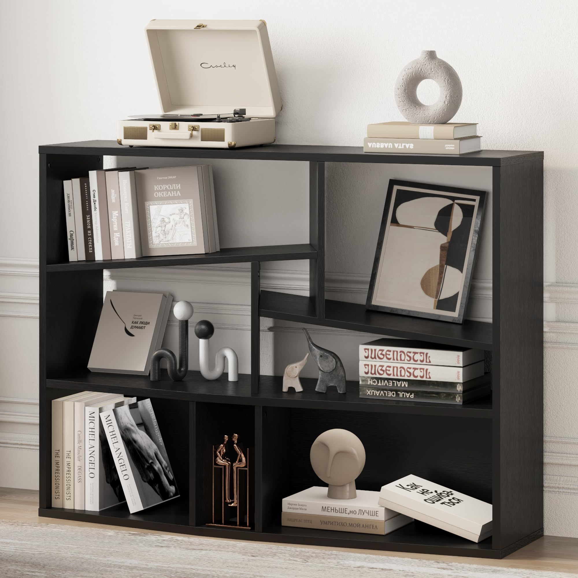 8 Cube Bookcase, 3 Tier Irregular Design Wide Bookshelf with Anti-Tip ...