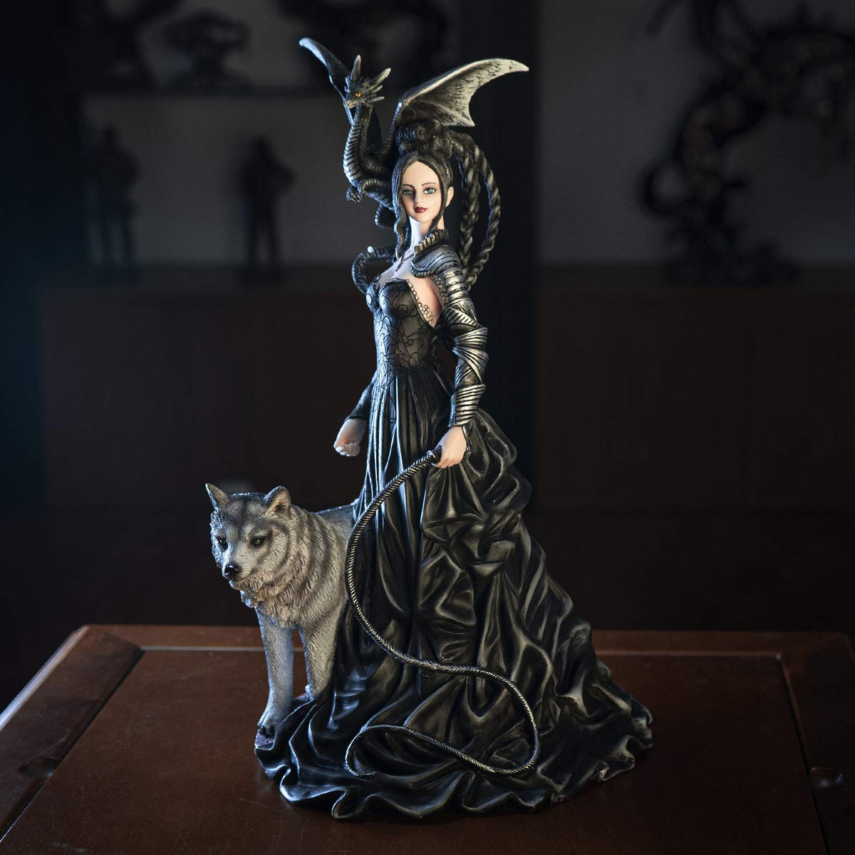 Nene Thomas Collection Bella Maestra with Wolf and Winged Dragon Resin ...