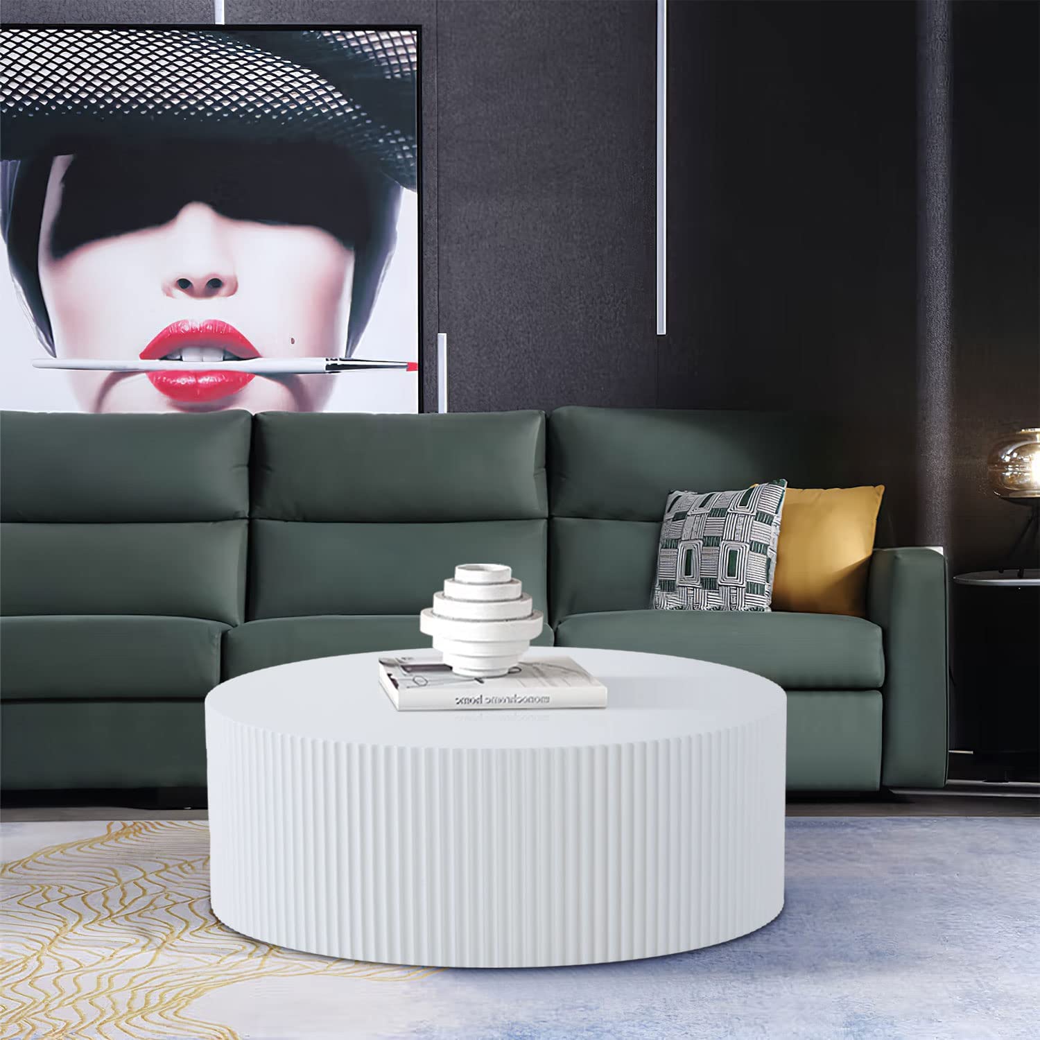 White Round Drum Coffee Table Modern Large Round Coffee Table Wood Sid ...