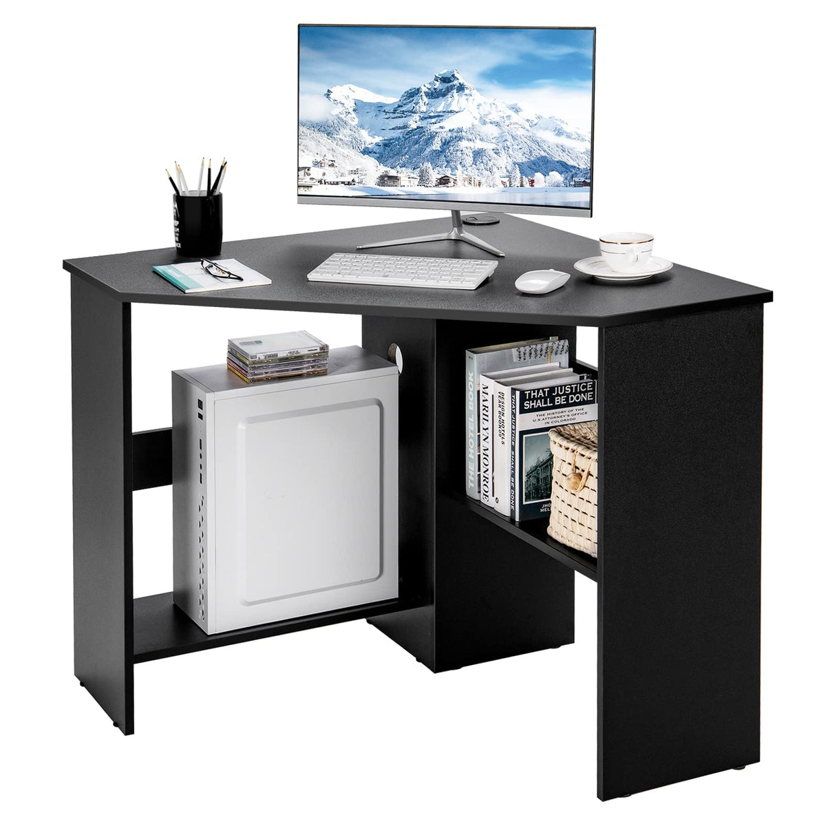 Corner Desk, 90 Degrees Triangle Corner Computer Desk for Small Space ...