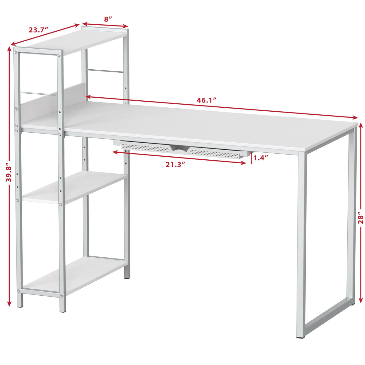 SHW 46-Inch Computer Desk with Adjustable Side Shelf and Drawer, 24" D ...