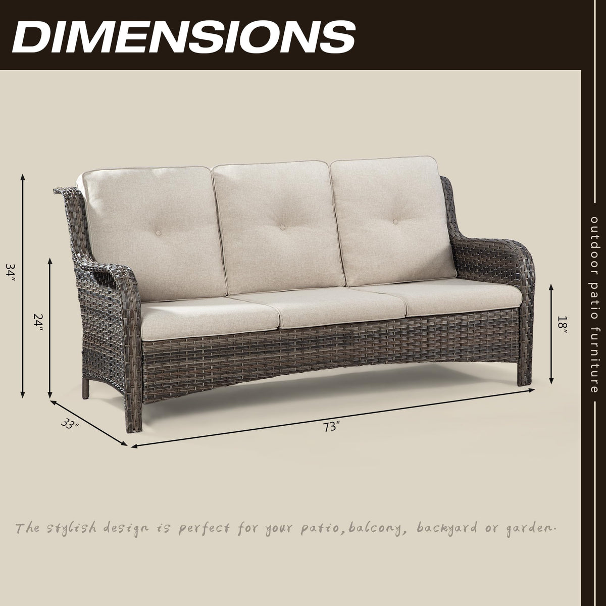 Joyside Outdoor Patio Couch Wicker Sofa - 3 Seater Rattan Sofa for Out ...