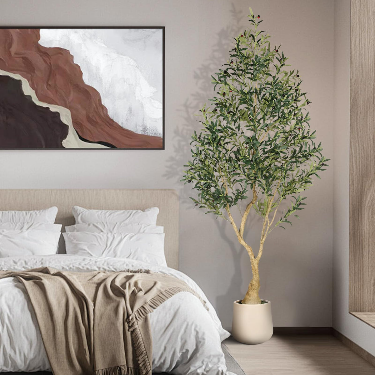 PHYTREE Artificial Olive Tree with Planter - 7FT Tall Silk Faux Olive ...