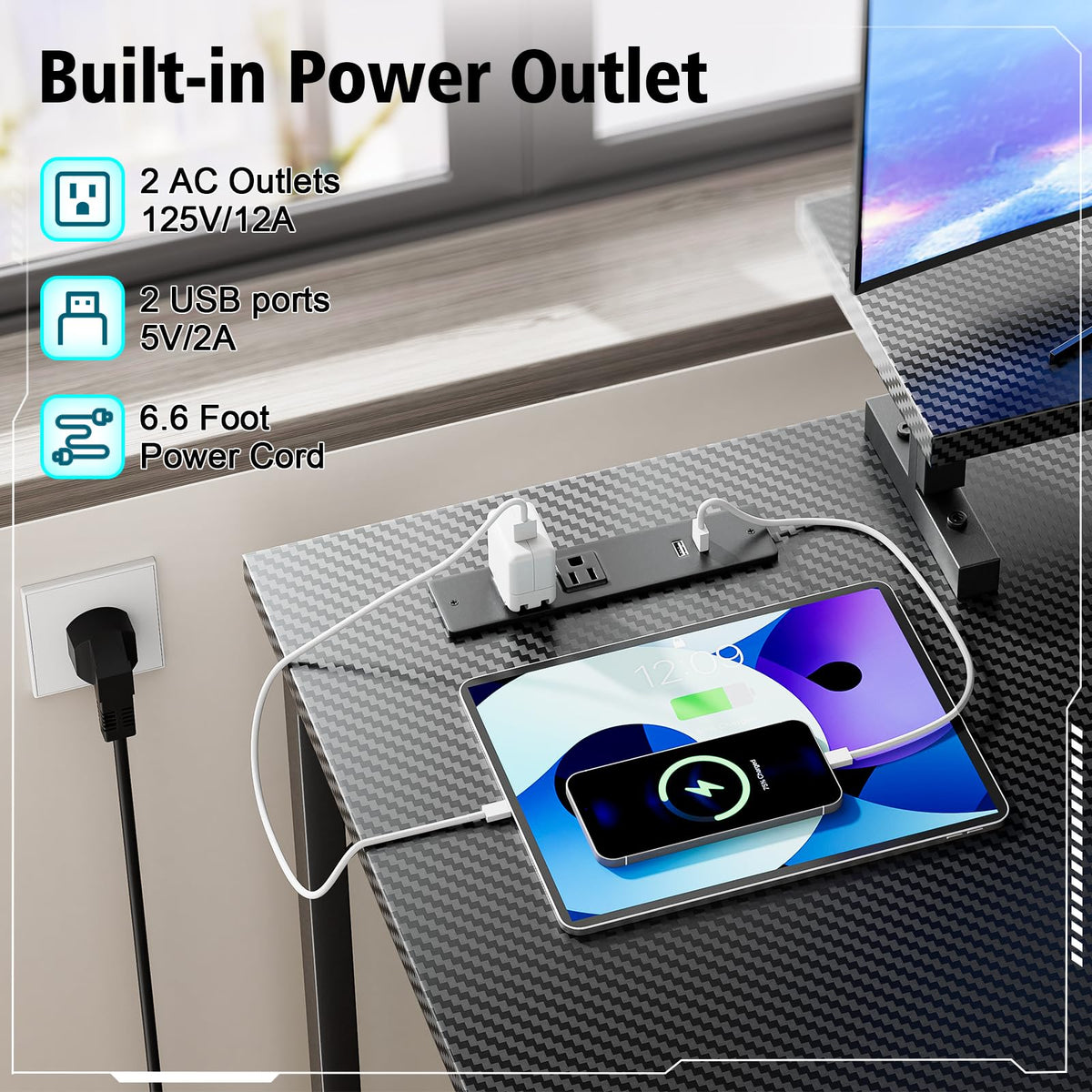 OMICON Computer Desk with LED Light, 42-55 Inch Gaming Desk with Rever ...