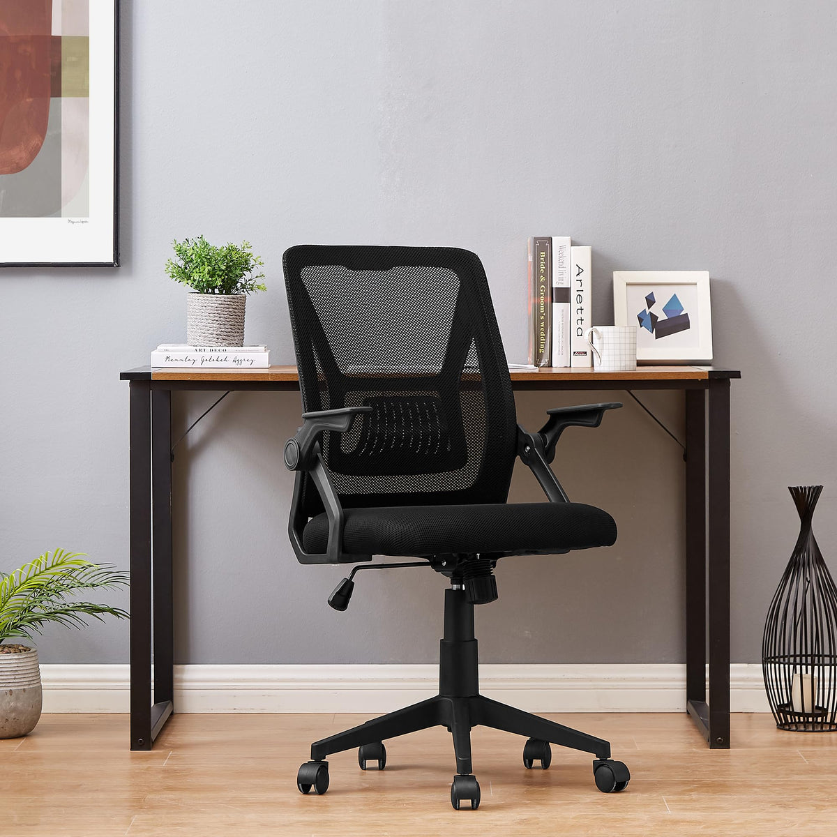 Mid-Back Swivel Ergonomic Office Chair with Adjustable Arms, Mesh Lumb ...