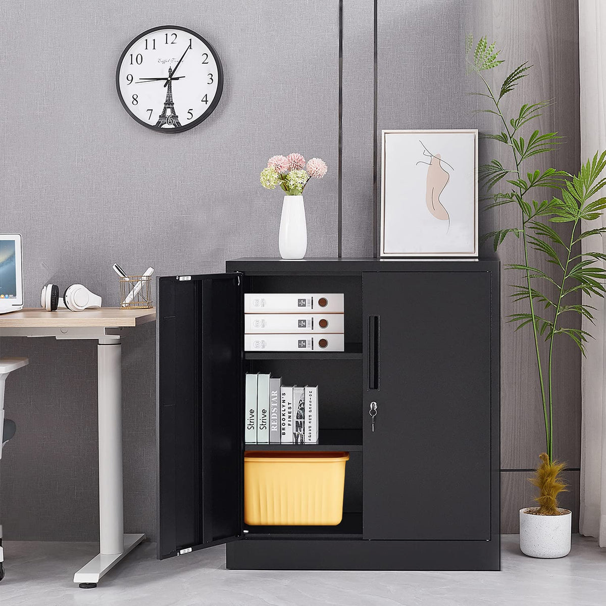 Small Locking Cabinet with 4 Keys, 35.4" H Metal Storage Cabinet – Bircata