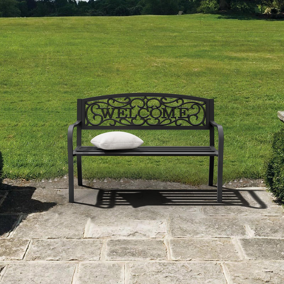 50" Heavy-Duty Garden Bench,600LBS Wrought Iron Welcome Patio Bench ...