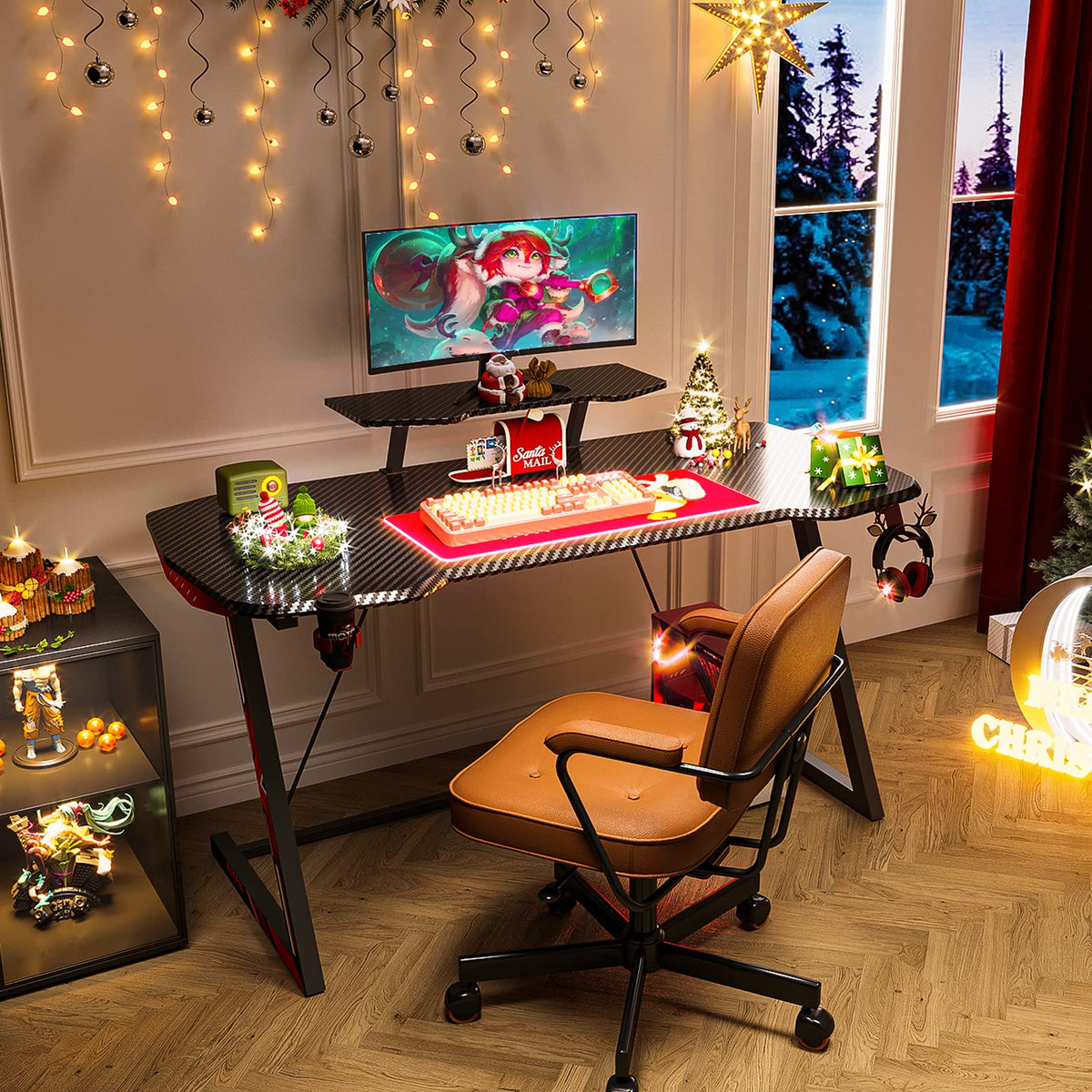 MOTPK 47 inch Boys Gaming Desk Z-Shaped Sturdy Kids Computer Desk, Gam ...