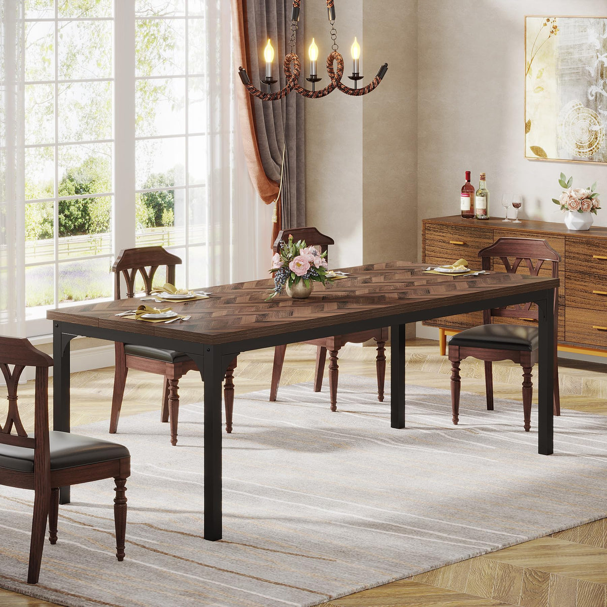 Farmhouse Dining Table for 6-8, 70.9 Inch Rectangular Wood Kitchen Tab ...
