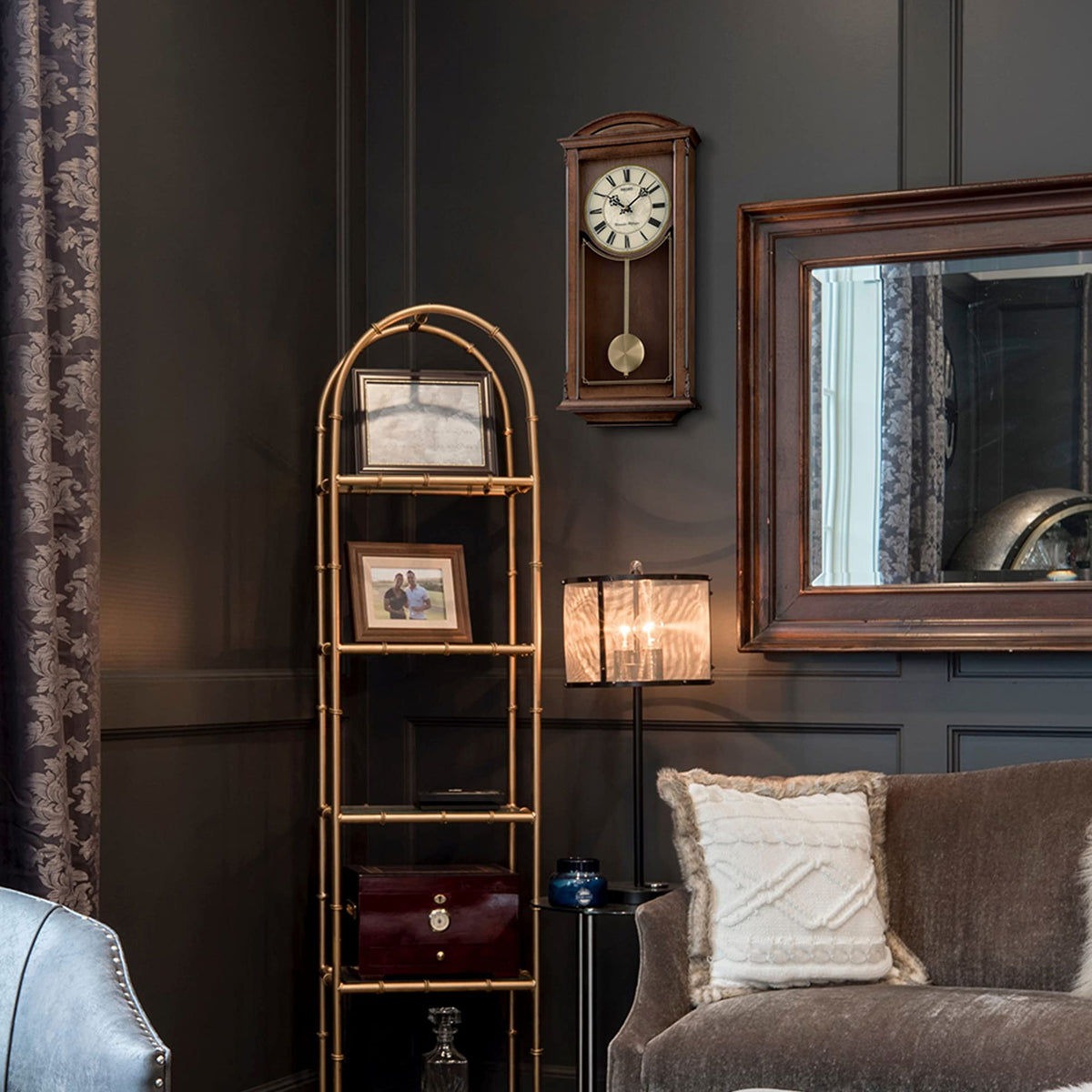 Arched Wall Clock with Pendulum and Dual Chimes, brown, 21 x 10 x 4 In ...