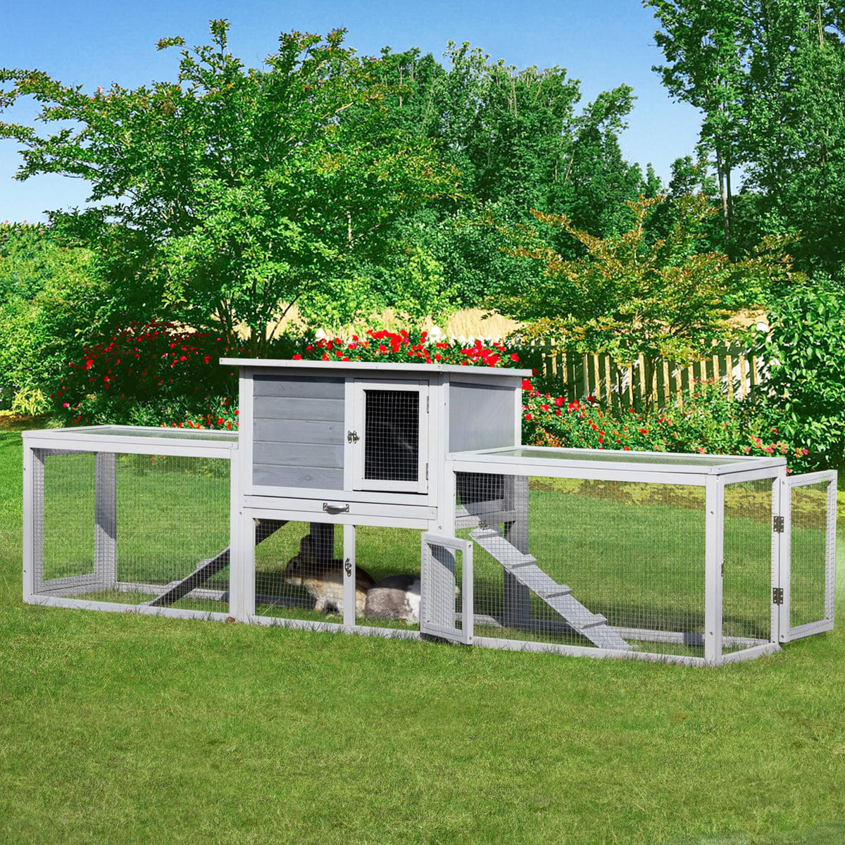 Extra Large Rabbit Hutch Bunny Hutch Outdoor Indoor, 2-Story 94.5”L Bi ...