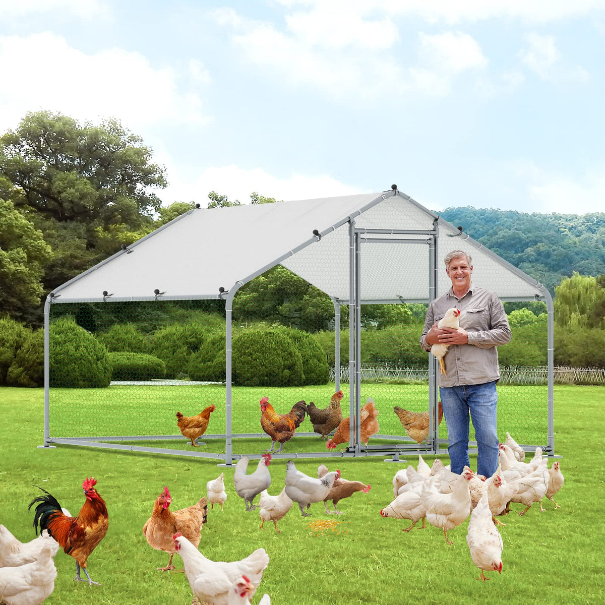 Walk-In Chicken Coop with Roof Cover – Secure Outdoor Run for Chickens ...
