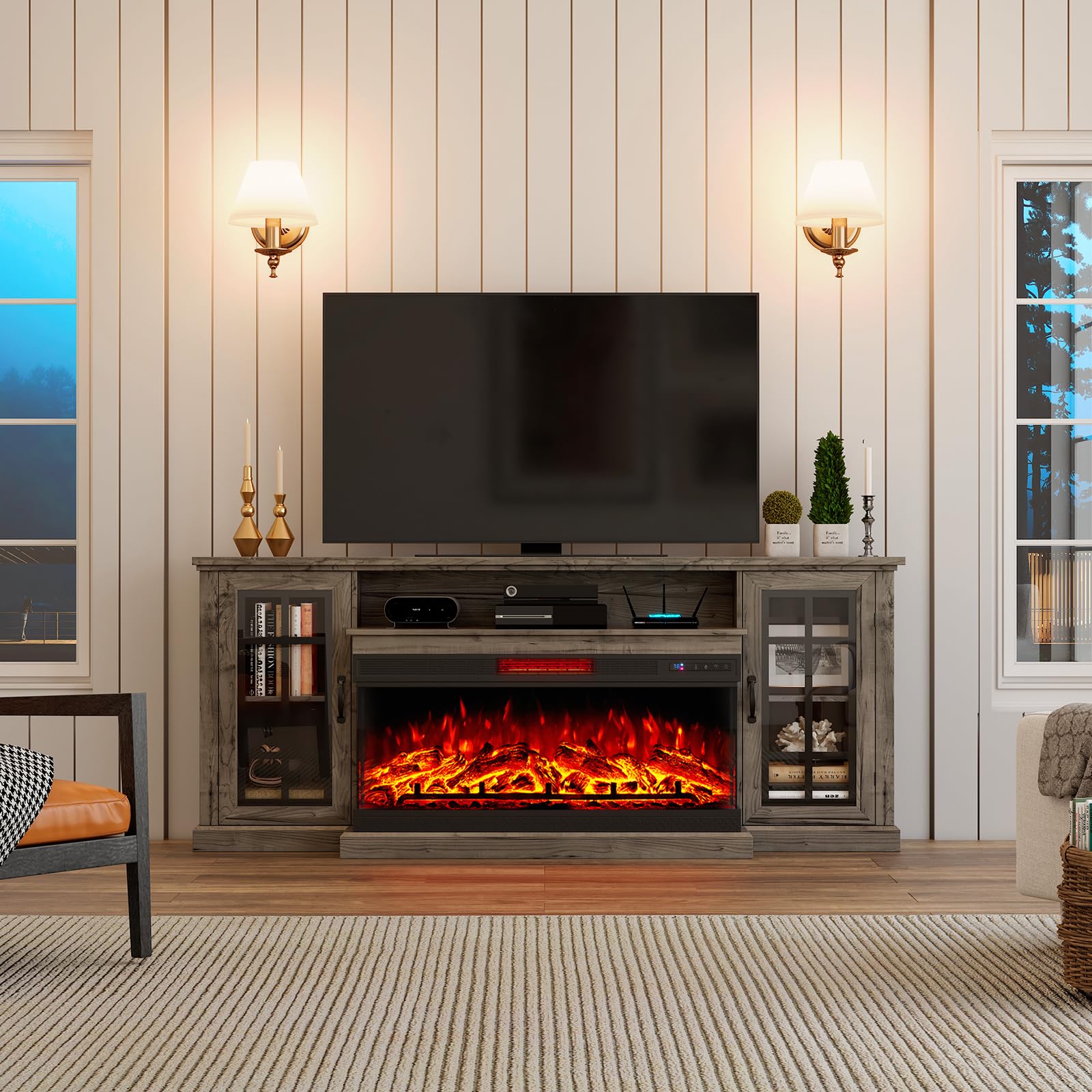 75in 3-Sided Glass Fireplace TV Stand for TVs up to 85" – Bircata